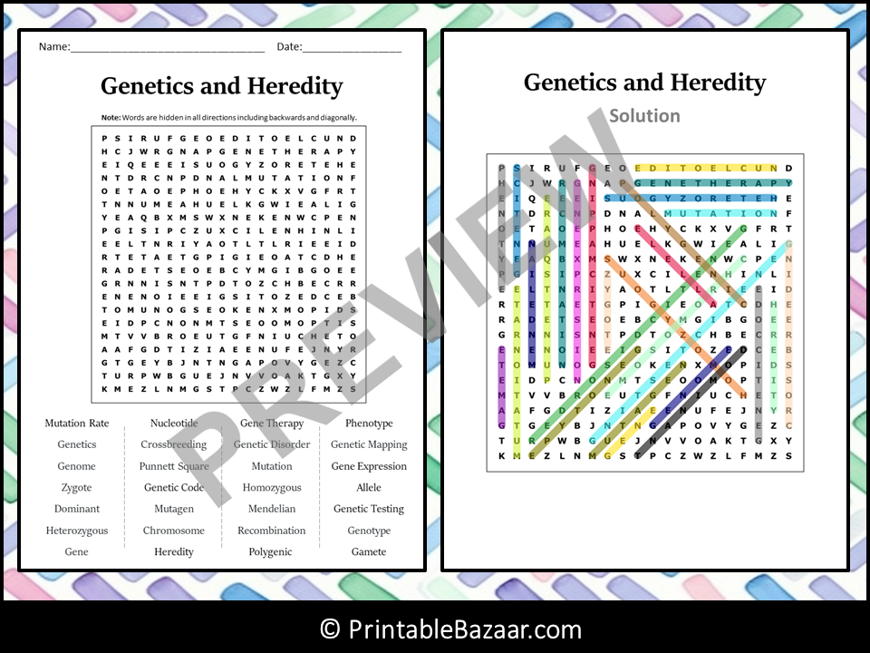 Genetics and Heredity Word Search Puzzle Worksheet Activity | Teaching ...