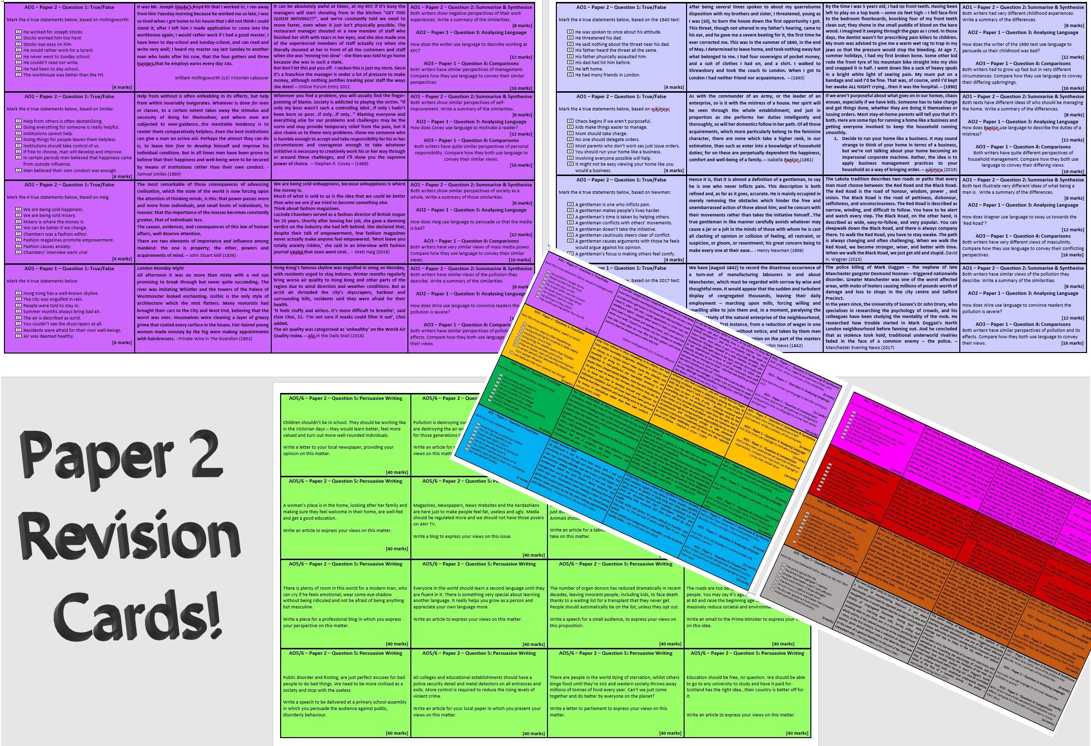 AQA 8700 2 GCSE English Language Revision Cards Paper 2 Teaching