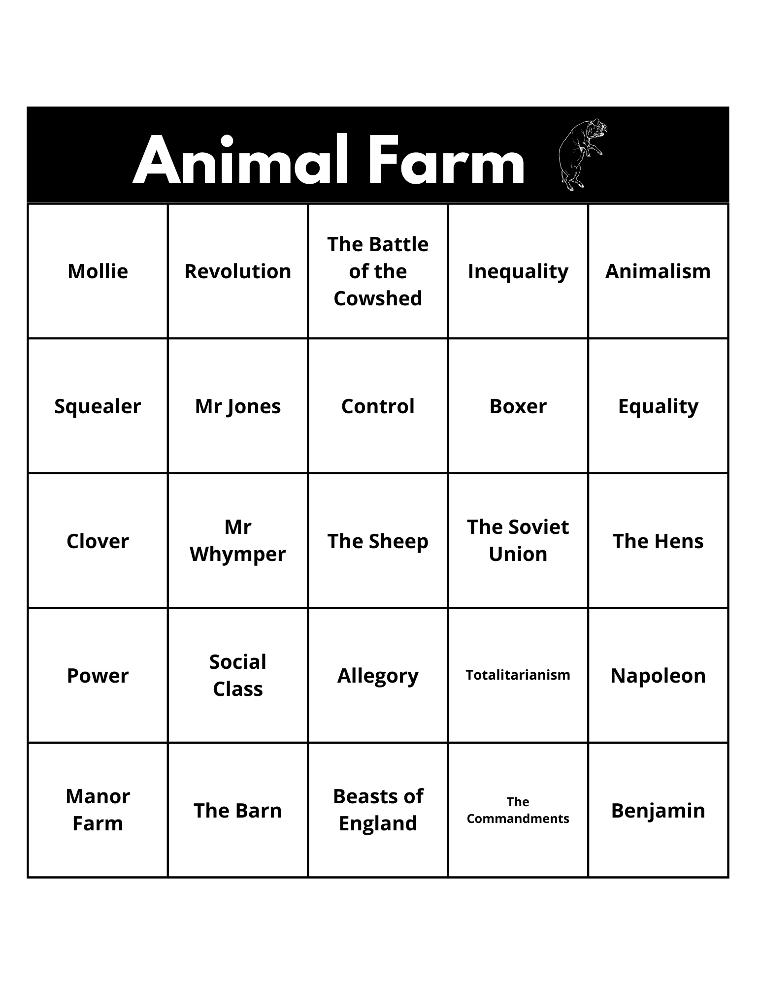 Animal Farm by George Orwell Bingo Interactive Novel Review Game ...