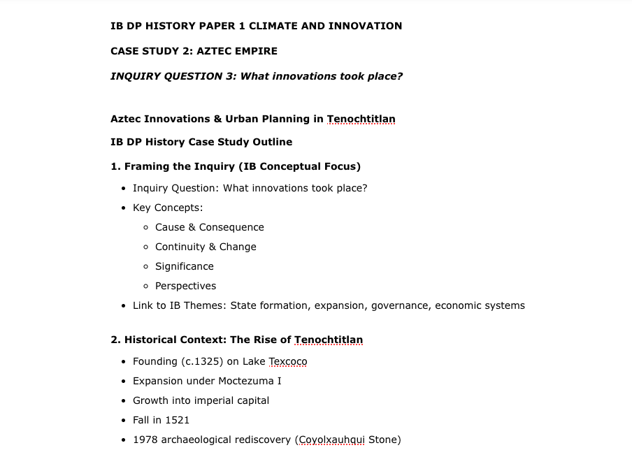 IB DP History Paper 1 Aztec Empire OUTLINE - What innovations took ...