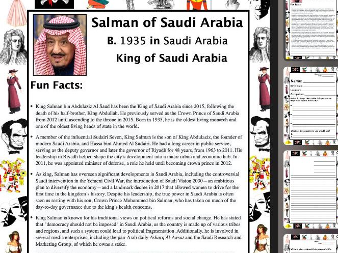 Salman of Saudi Arabia PACKET & ACTIVITIES, Important Historical ...