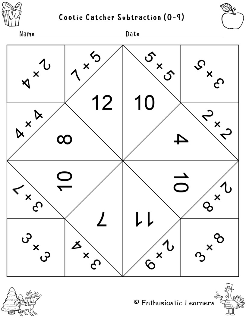 Addition Cootie Catcher (0–9) Puzzle Game Worksheets | Teaching Resources