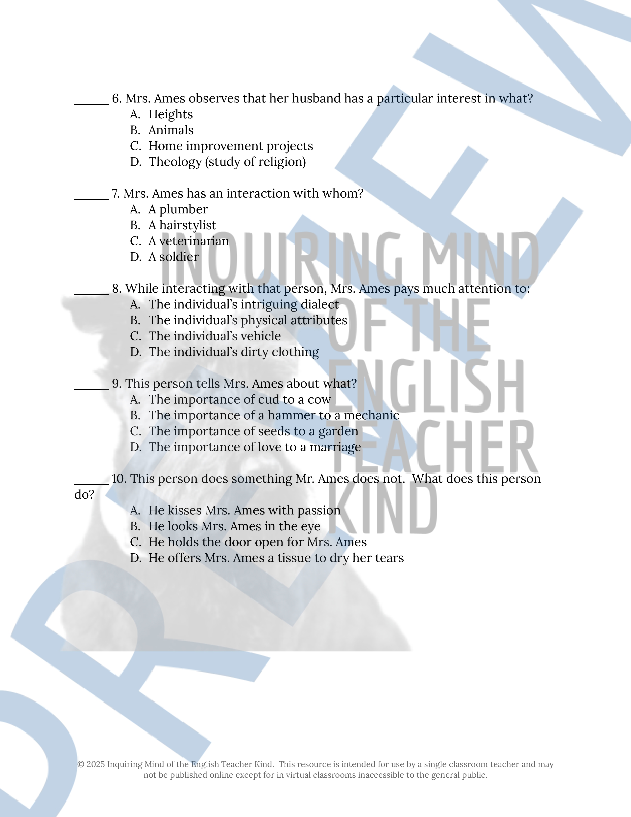 "Astronomer's Wife" by Kay Boyle Quiz and Answer Key (Short Story ...