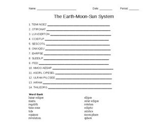 "Earth-Moon-Sun System" Word Scramble for Physical Science | Teaching ...