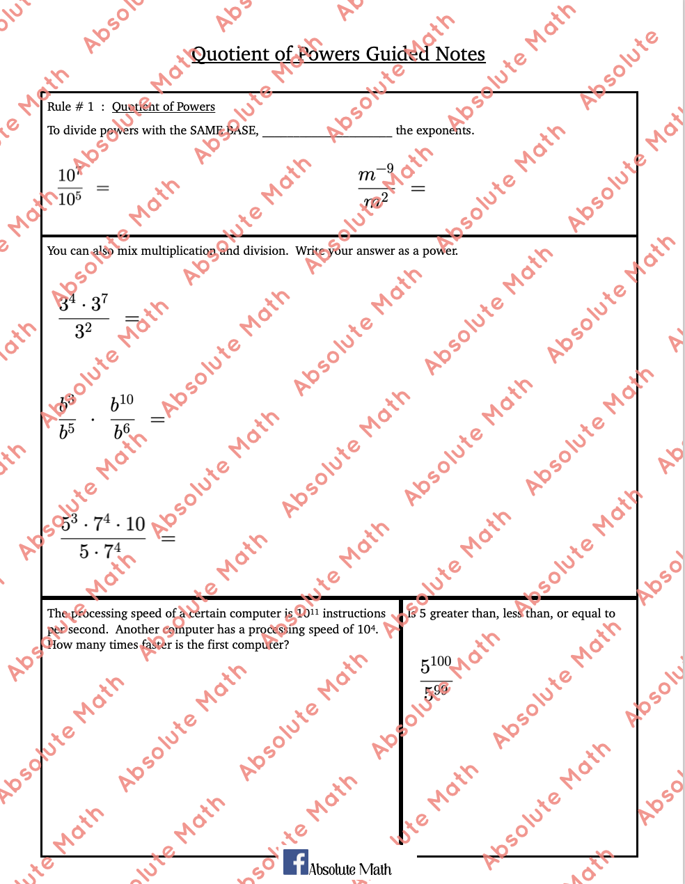 Quotient of Powers Guided Notes | Teaching Resources