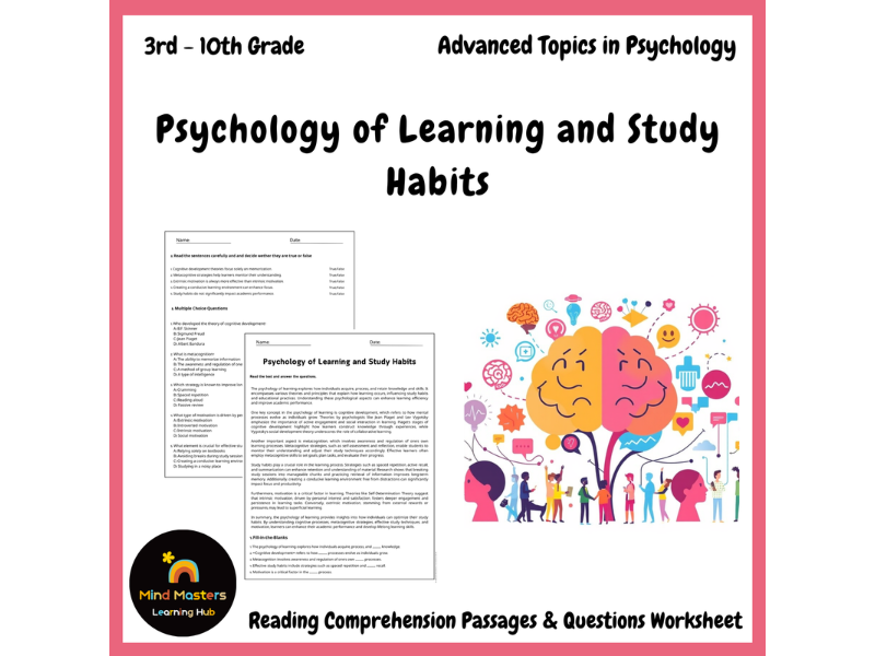 Psychology of Learning and Study Habits Reading Comprehension Passages ...
