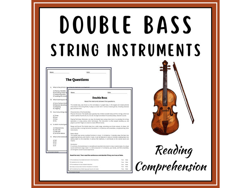 Double Bass Reading Comprehension Passages & Questions Worksheets ...