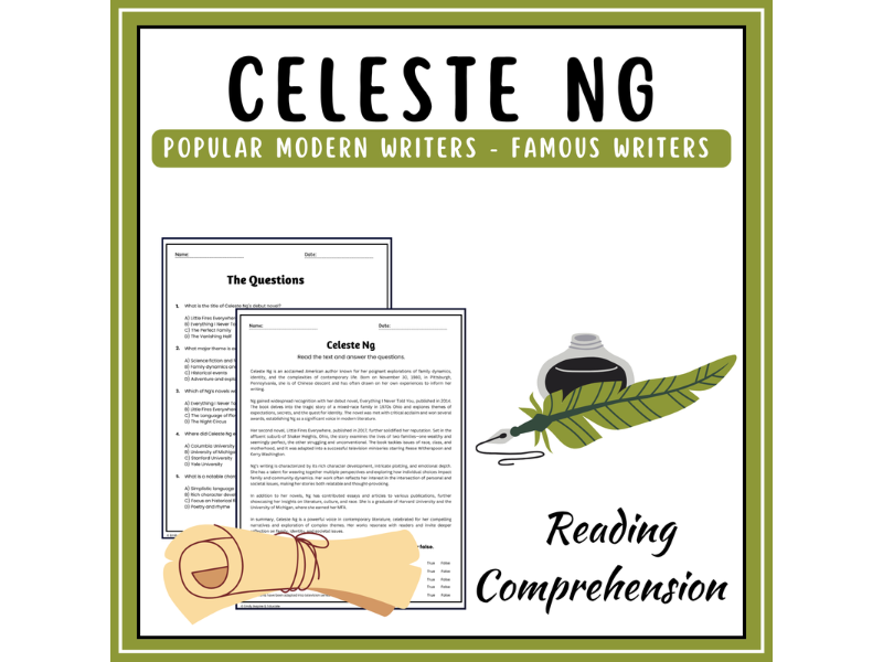 Celeste Ng Reading Comprehension Passages & Questions Worksheets ...