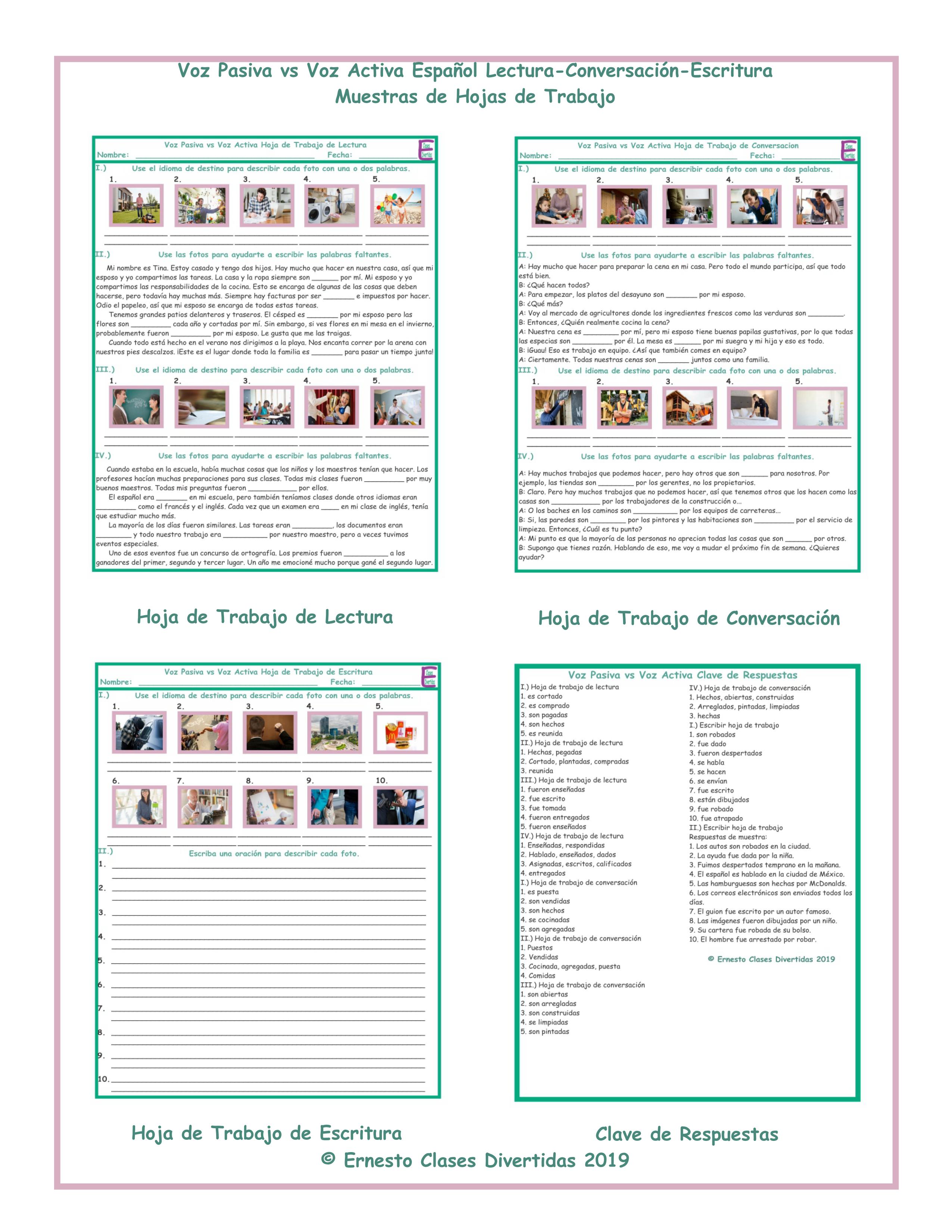 Passive Vs Active Voice Spanish Reading Conversation Writing Worksheets Passive Vs Active Voice Spanish Reading Conversation Writing Worksheets