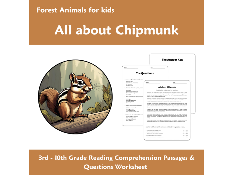All About Chipmunks - Reading Comprehension Passages & Questions ...