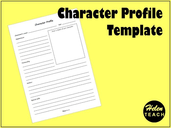 Character Profile Template Teaching Resources Character Profile Template Teaching Resources