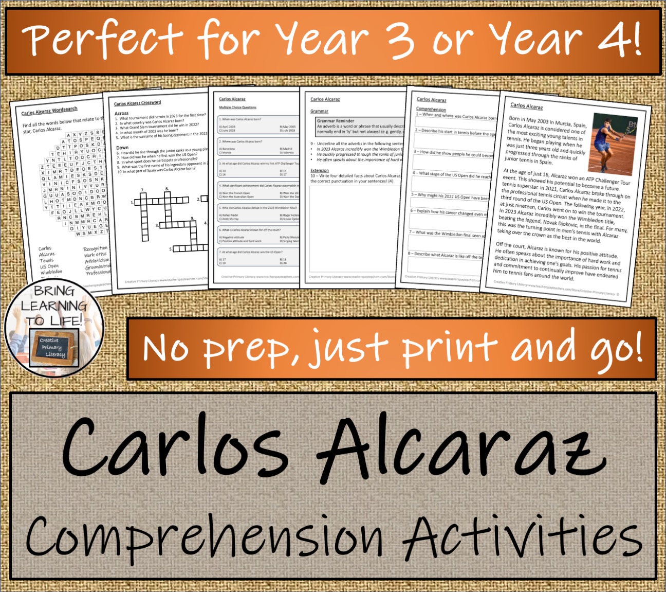 Carlos Alcaraz Reading Comprehension Activities Year 3 Or Year 4