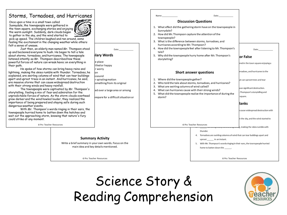 Storms, Tornadoes, and Hurricanes Reading Science Story Comprehension ...