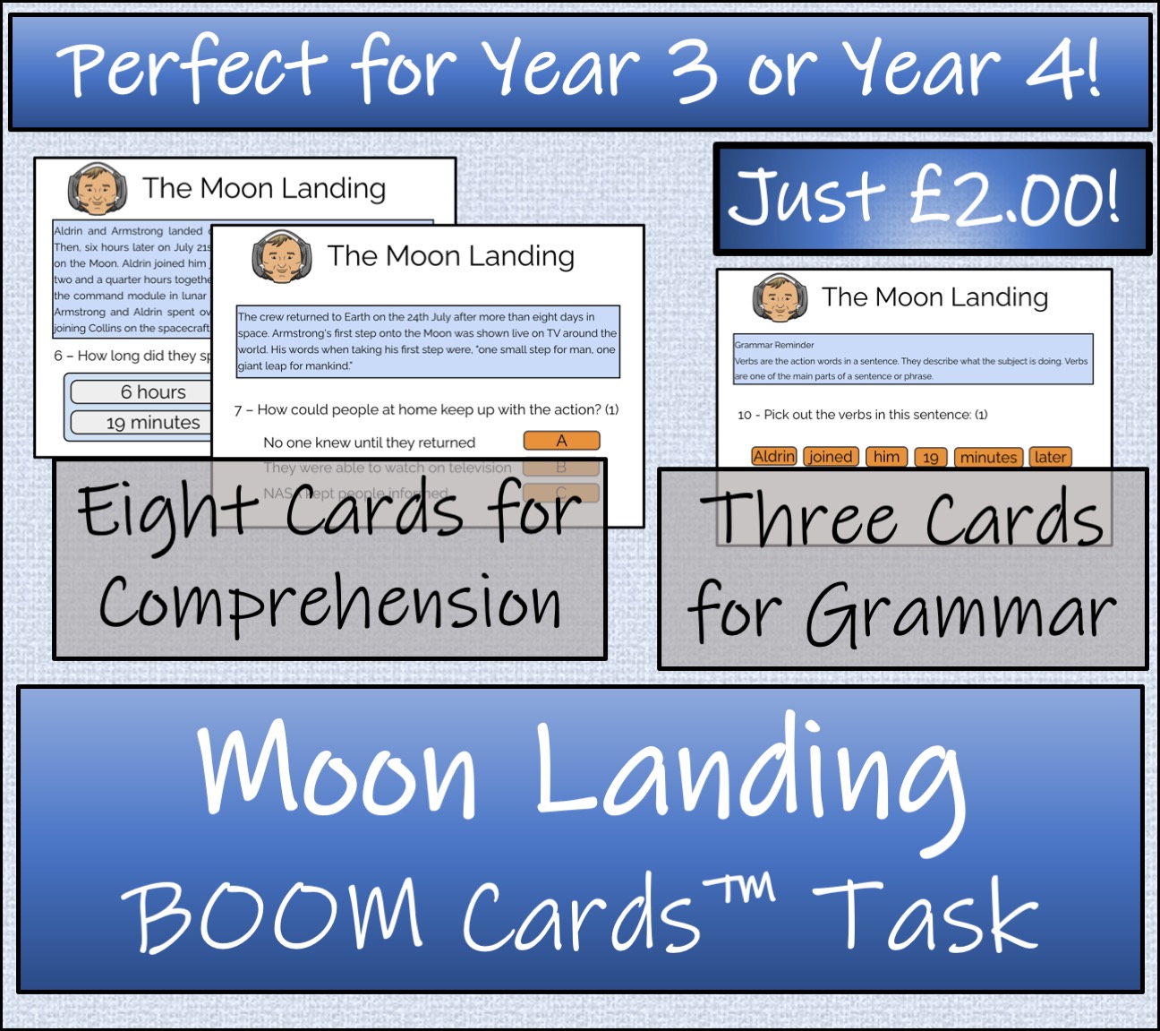 Moon Landing - LKS2 BOOM Cards™ Comprehension Activity | Teaching Resources