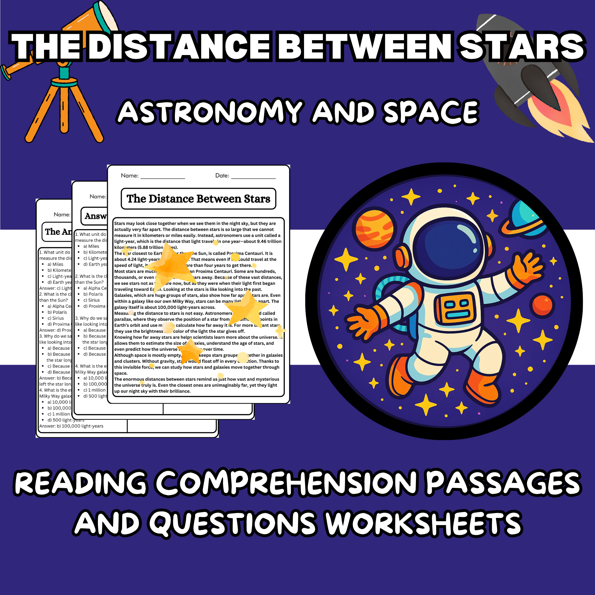The Distance Between Stars Reading Comprehension Passages & Questions ...