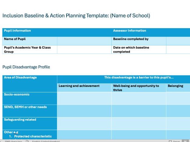 Inclusion Baseline & Action Planning Template | Teaching Resources