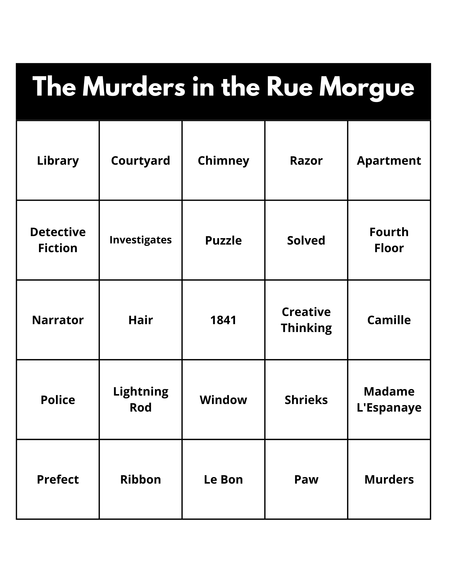 The Murders in the Rue Morgue Bingo Revision Activity | Teaching Resources