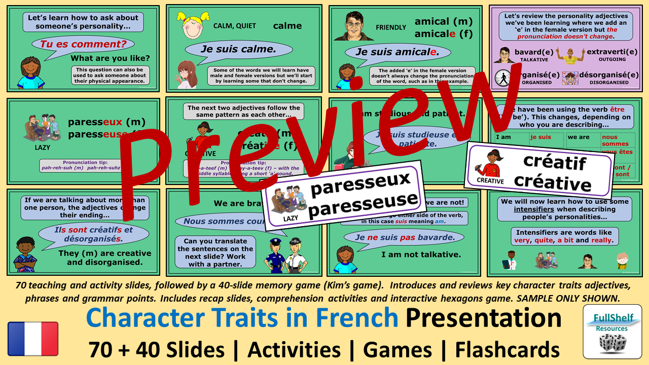 French Character Descriptions | Teaching Resources