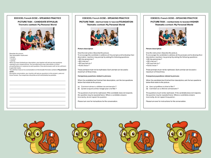 GCSE French Edexcel 2024 Speaking Exam Practice – Photo Cards Booklet ...