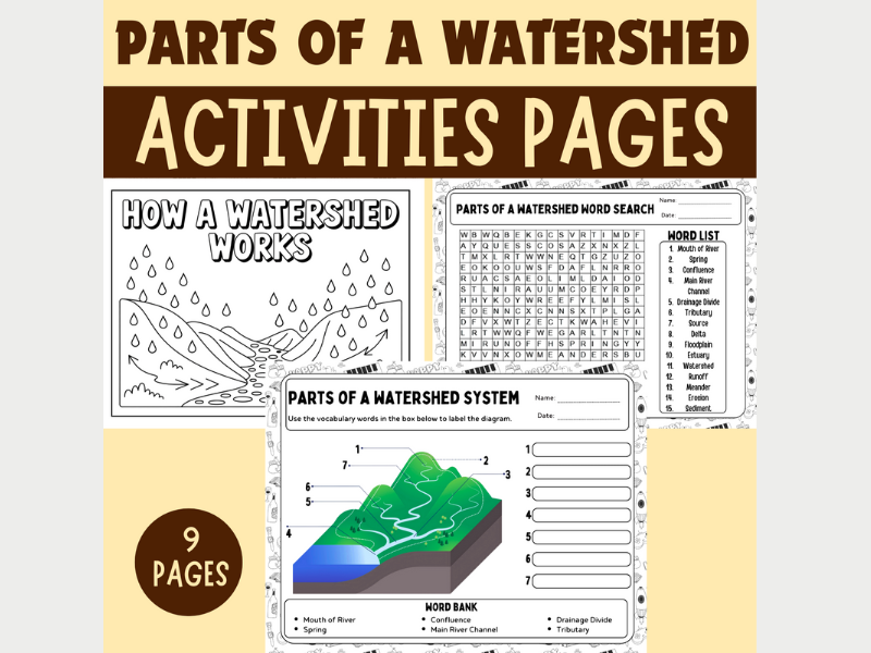 Parts of a Watershed – River System Diagram & Vocabulary & Coloring ...
