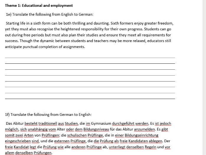 A LEVEL GERMAN TRANSLATION BOOKLET Teaching Resources A LEVEL GERMAN TRANSLATION BOOKLET Teaching Resources