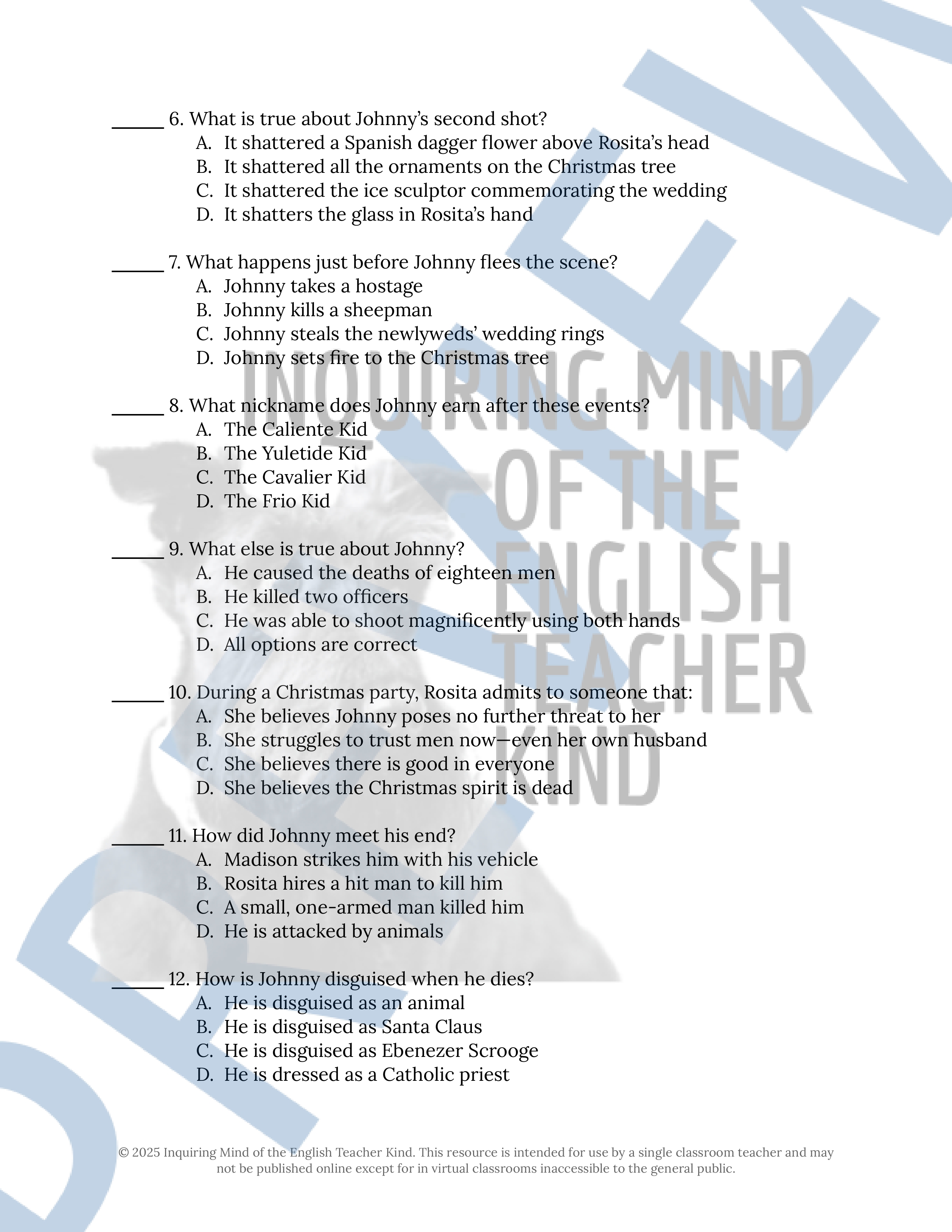 "A Chaparral Christmas Gift" by O. Henry Quiz and Answer Key | Winter ...