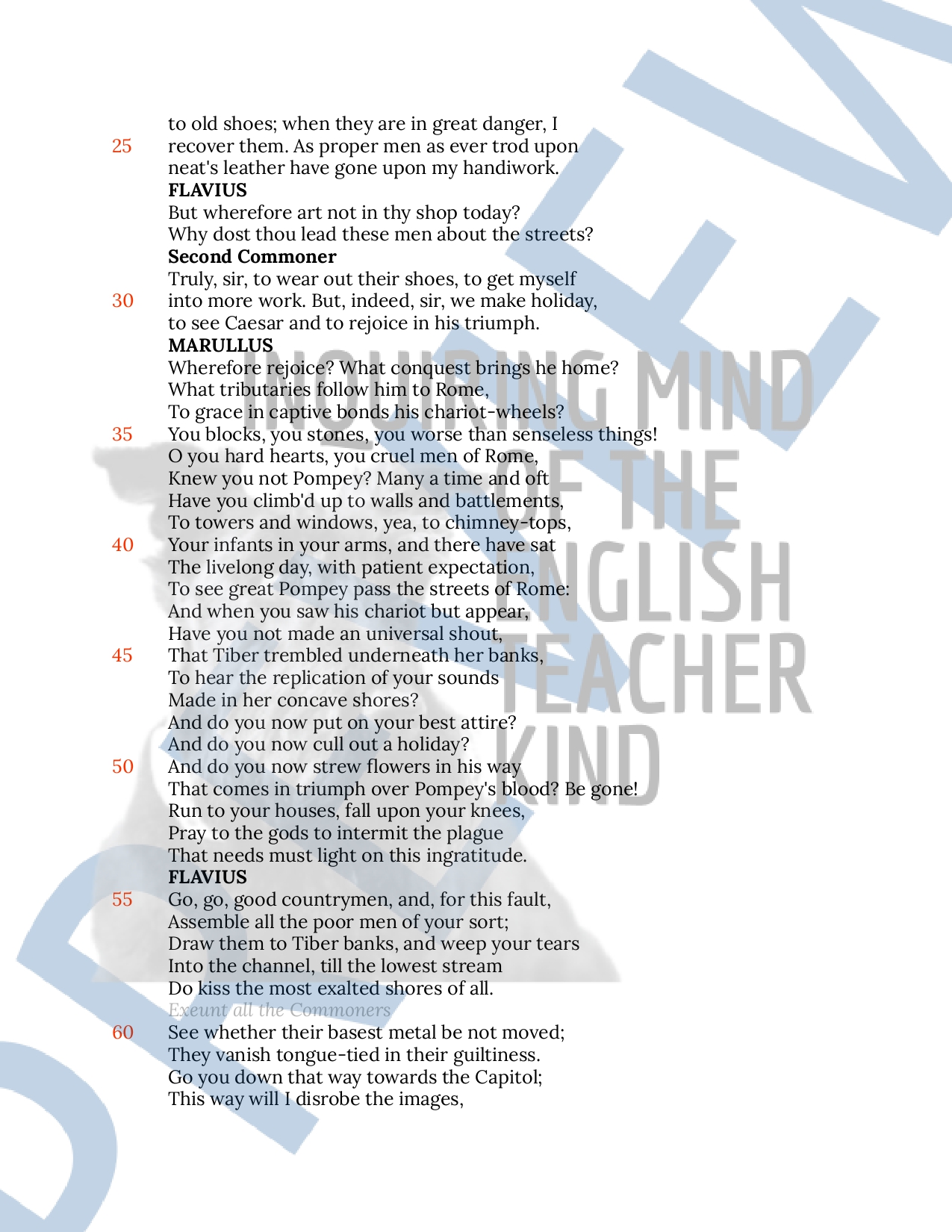 Julius Caesar Act 1 Scene 1 Close Reading Analysis Worksheet and Answer ...