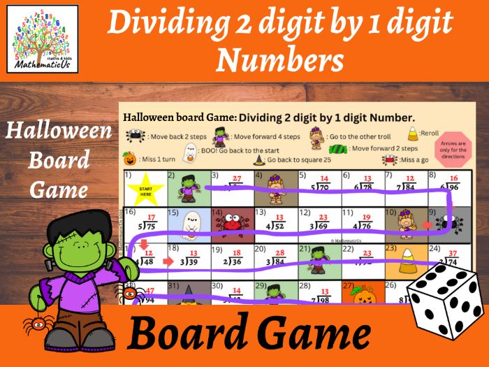 Division 2 digit by 1 digit Number Halloween Board game | Teaching ...