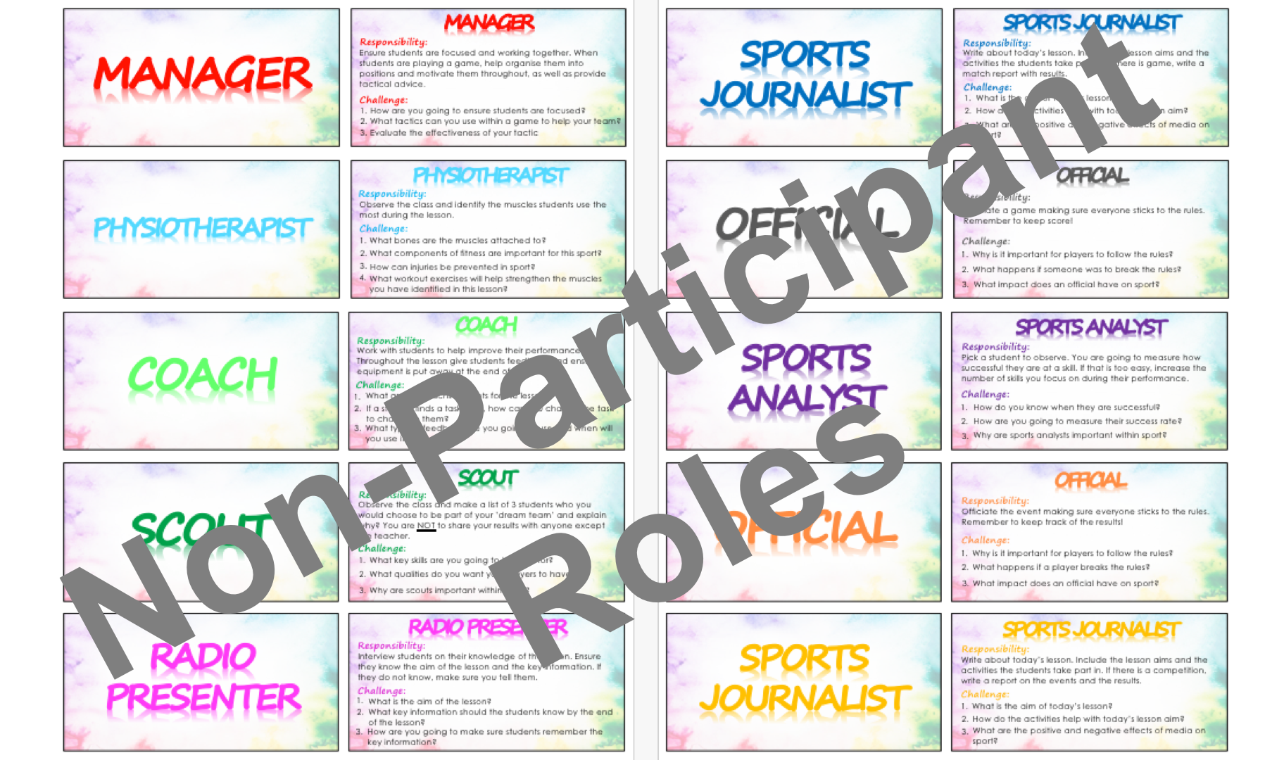 PE Non-Doer Roles | Teaching Resources