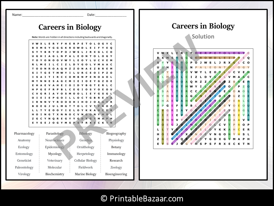 Careers in Biology Word Search Puzzle Worksheet Activity | Teaching ...