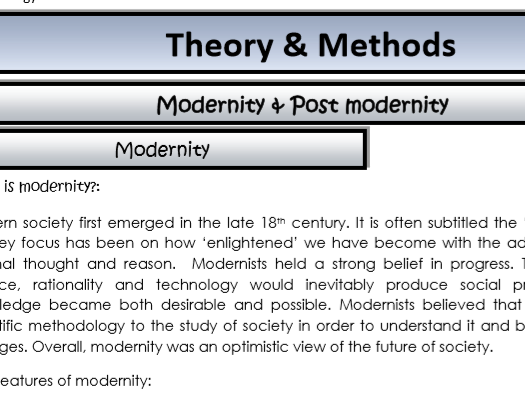 AQA Sociology - Year 2 - Theory & Methods - Modernity and post ...