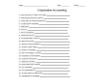 Corporation Accounting Vocabulary Word Scramble | Teaching Resources