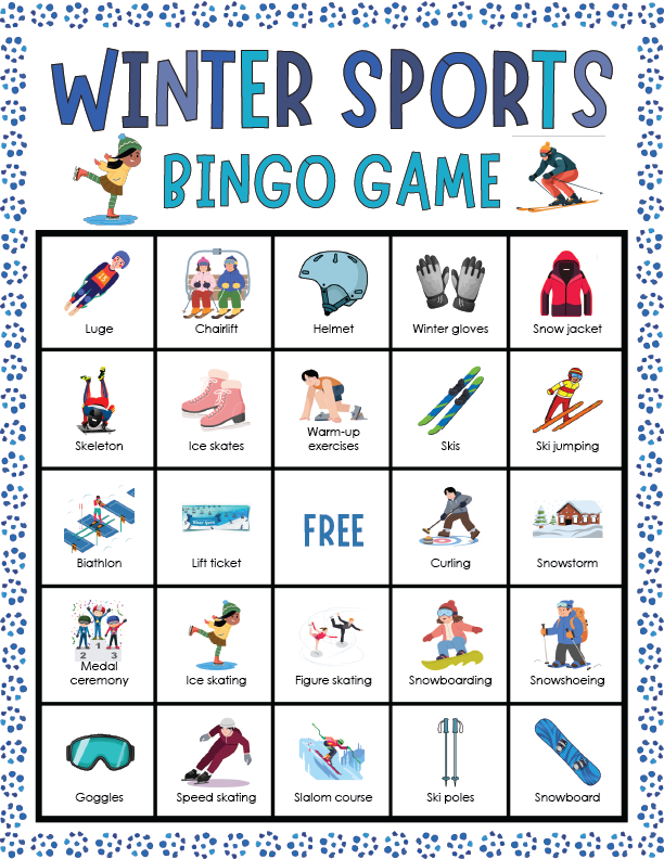 No Prep Winter Sports Bingo Game | Outdoor Cold Weather Seasonal ...