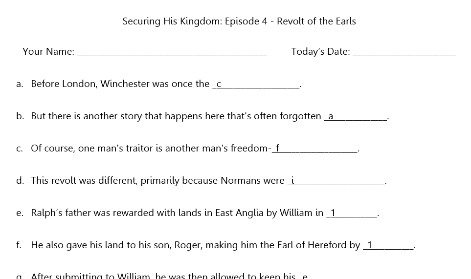 The Revolt of the Earls video questions, differentiated. | Teaching ...