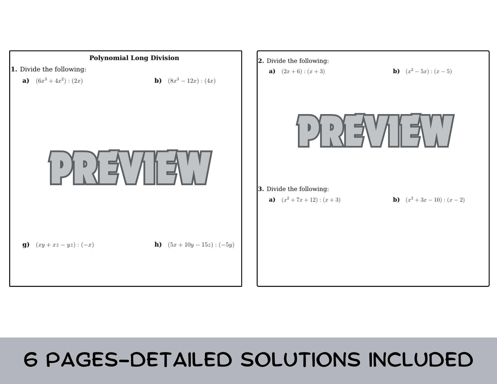 Polynomial Long Division Worksheet (with solutions) | Teaching Resources