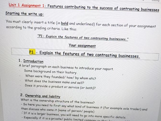 Unit 1 a and b Exploring Business guidance sheet | Teaching Resources