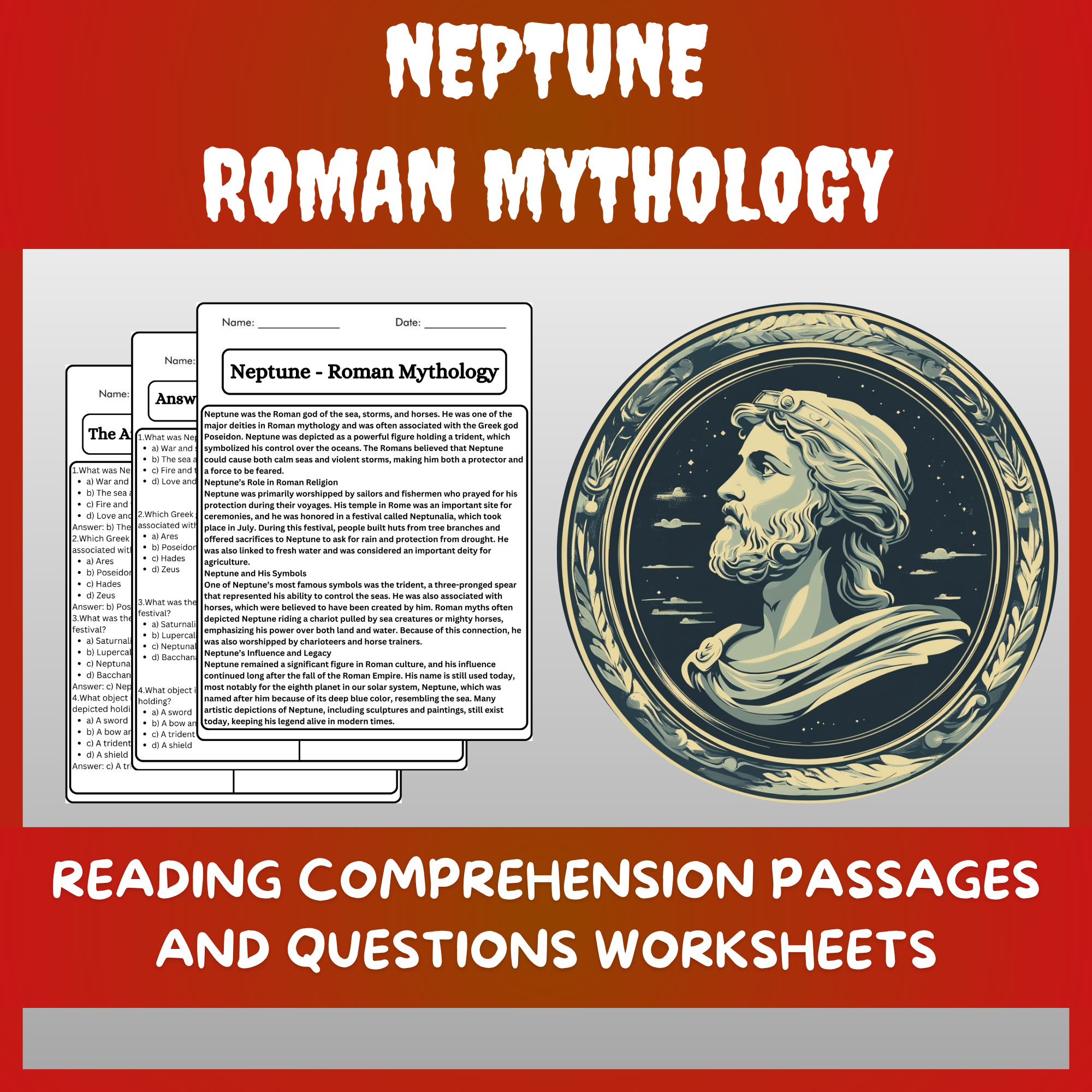 Neptune - Roman Mythology Reading Comprehension Passages & Questions ...
