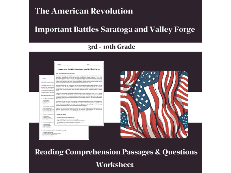 Important Battles: Saratoga and Valley Forge Reading Comprehension ...