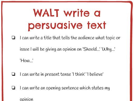 Success Criteria for Persuasive Writing Year 2 | Teaching Resources