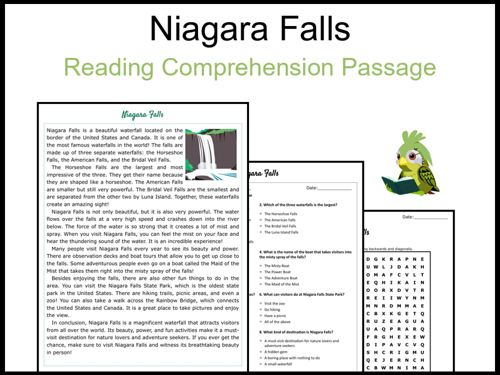 Niagara Falls Reading Comprehension and Word Search | Teaching Resources