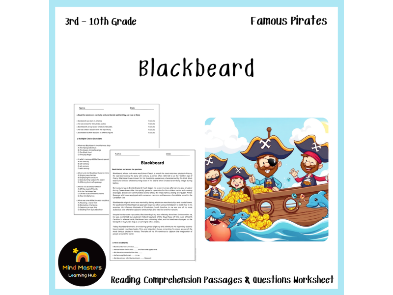 Blackbeard Reading Comprehension Passages & Questions Worksheets ...