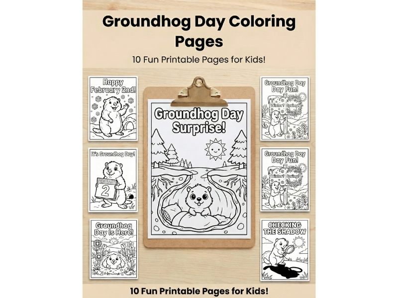 Groundhog Day Coloring Pages Seasonal Winter Activity Art | Preschool ...