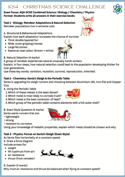 GCSE/Christmas Science Worksheet & Answers/Biology/Physics/Chemistry ...