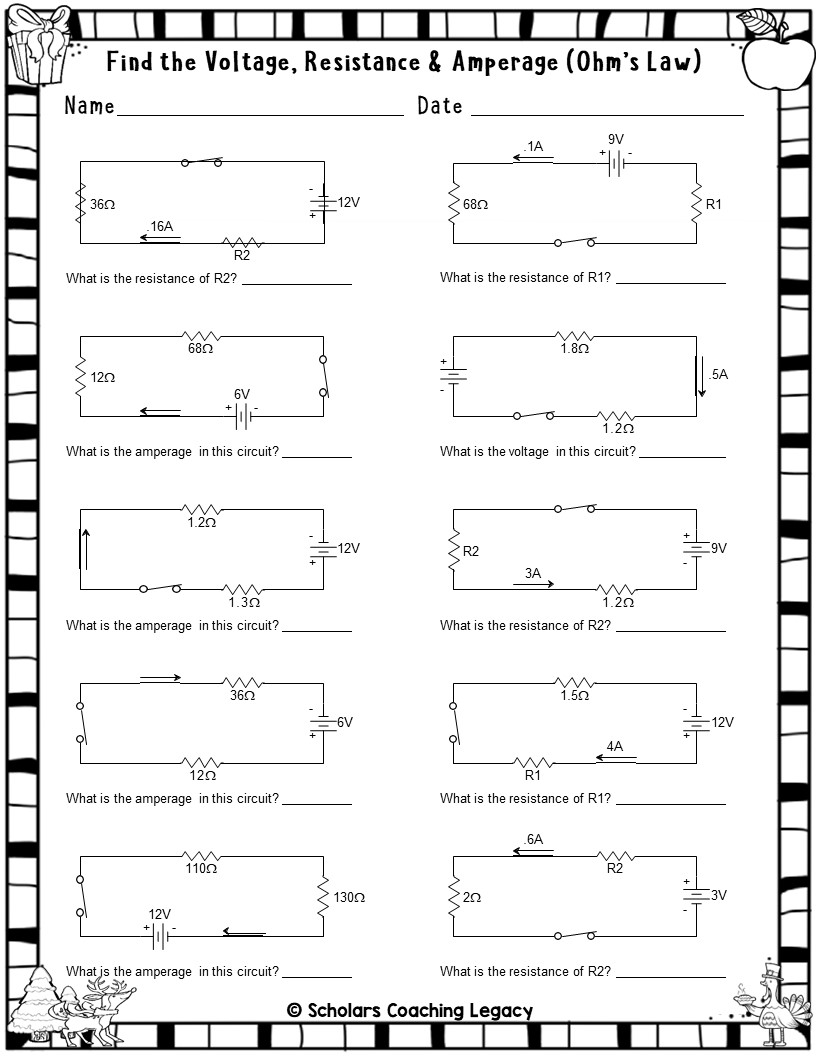 Ohm s Law Simple Circuit With 2 Resisters Series Worksheet Math