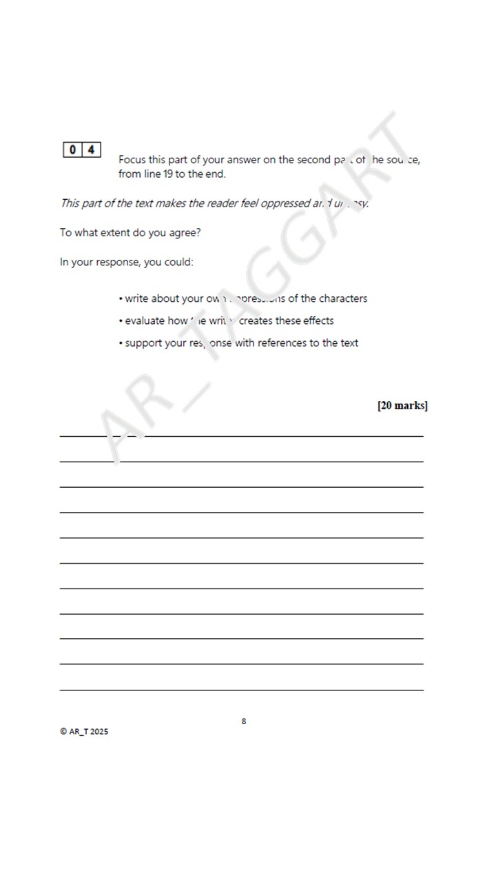 ORIGINAL AQA (2026) GCSE ENGLISH LANG Paper 1 | AO SA Grids + Q5 ...