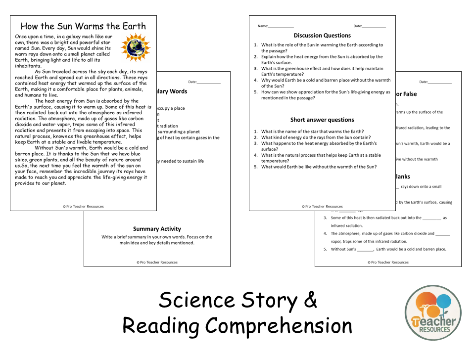 How the Sun Warms the Earth Reading Science Story Comprehension ...