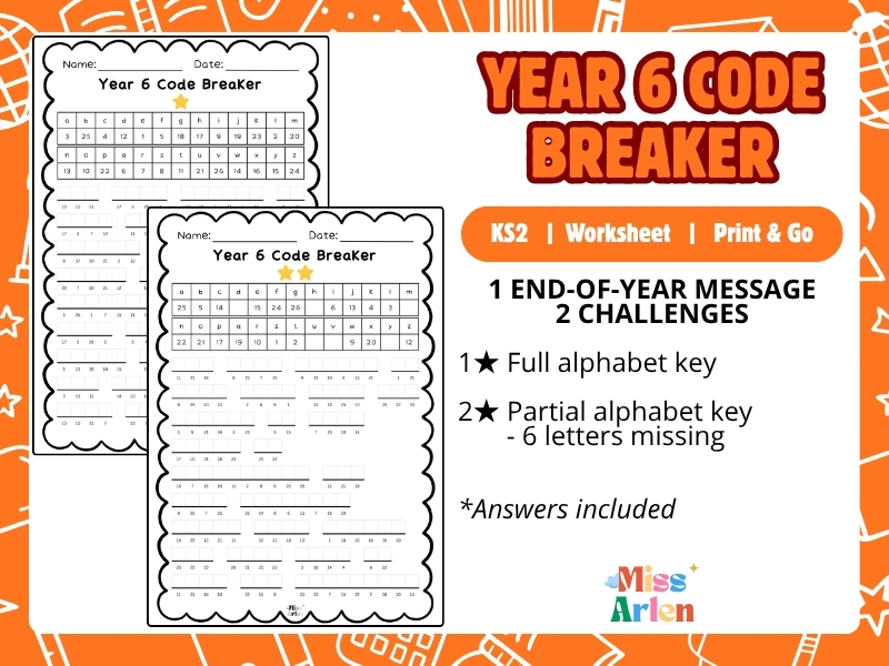Year 6 End of Year Cryptogram Code Breaker Activity | Summer Transition ...