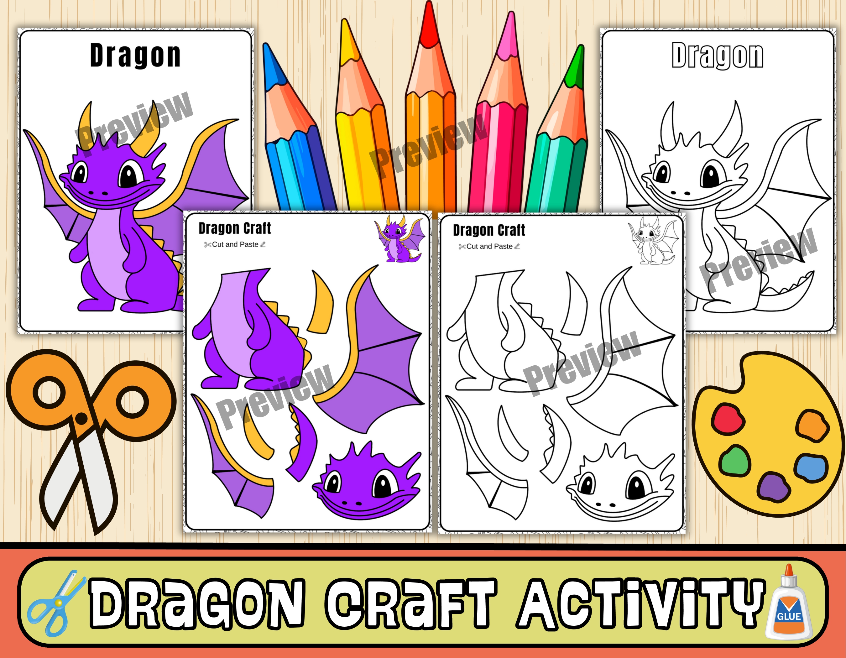 Dragon Craft Activity-Fairytales Activities-Cut & Paste Activity-Color ...