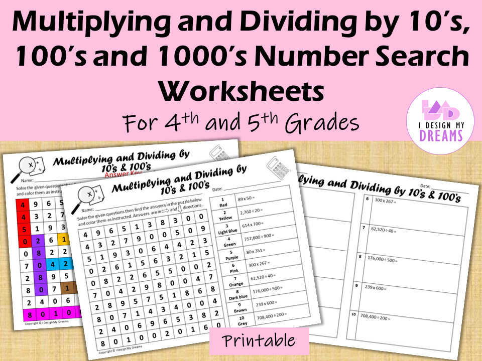 Multiplying And Dividing By 10 s 100 s And 1000 s Number Search