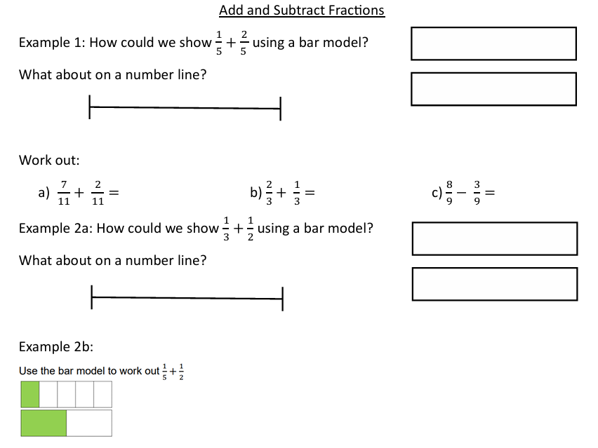 Addition and Subtraction of simple fractions intro Worksheet and ...